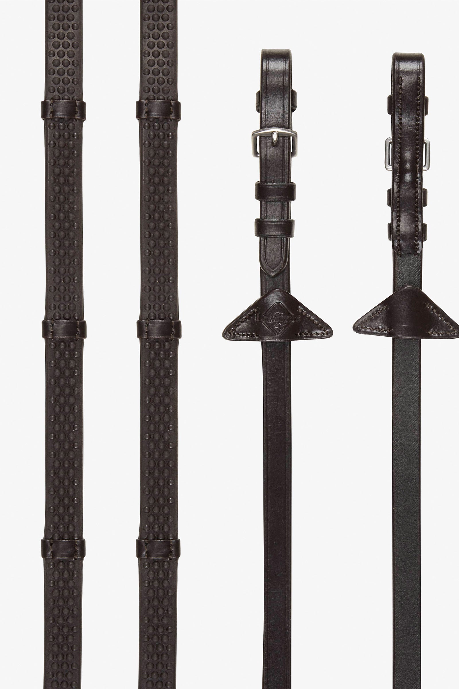 Soft Rubber Reins with Stoppers Brown/Brass P – horze